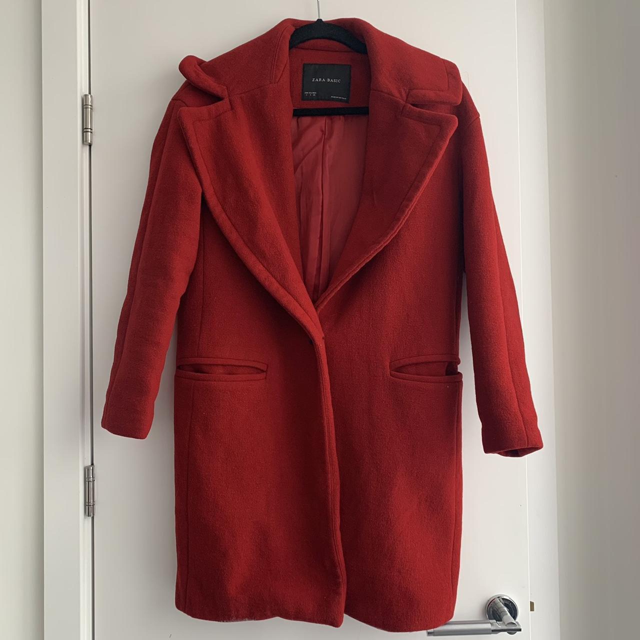 Zara red coat UK size S, would fit a 6-10 Good... - Depop