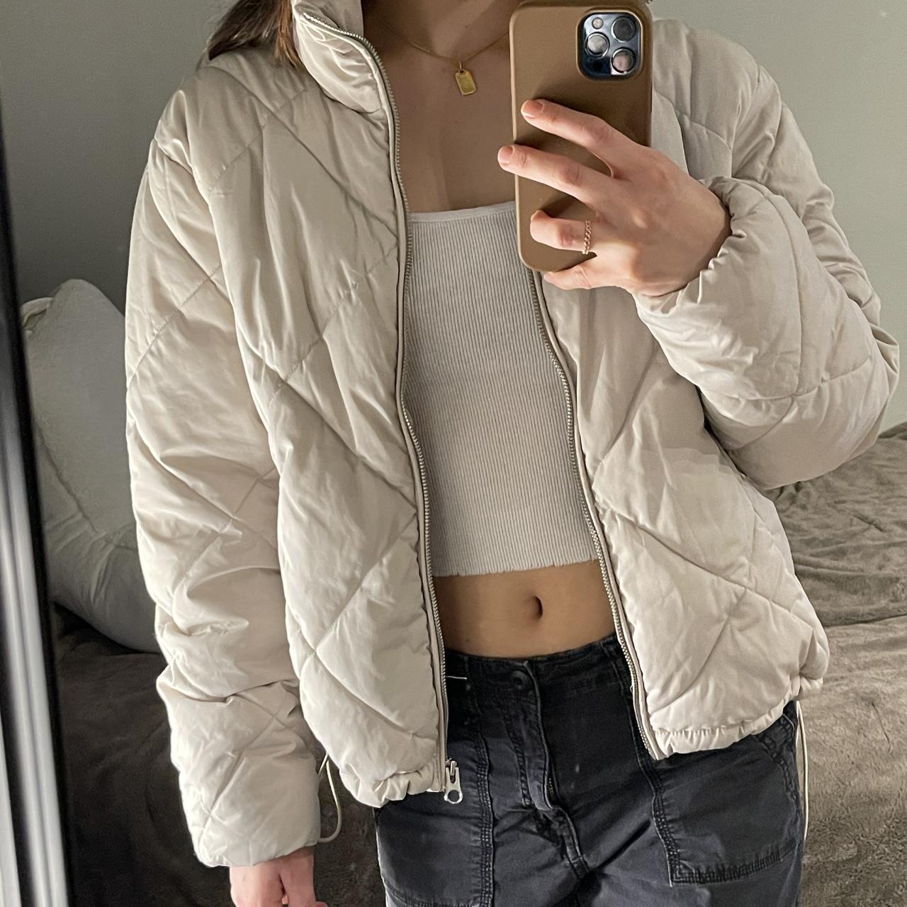 h&m puffer jacket 🪼 cream color size small perfect... - Depop