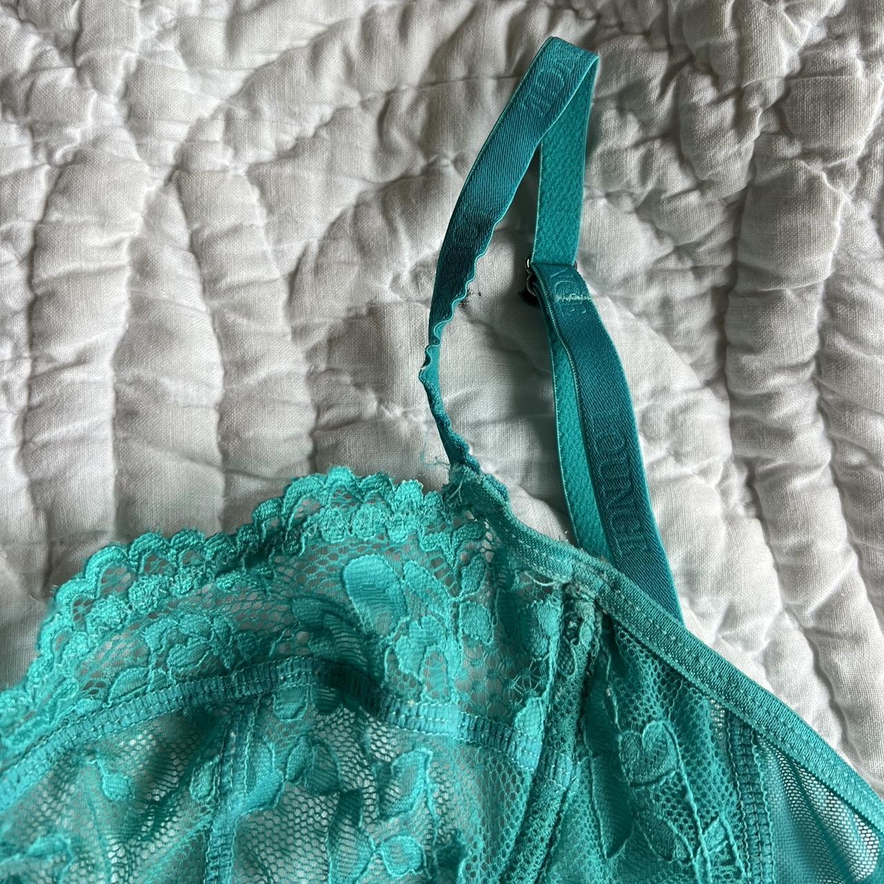 Teal coloured ‘Lounge’ lace bralette Underwire &... - Depop