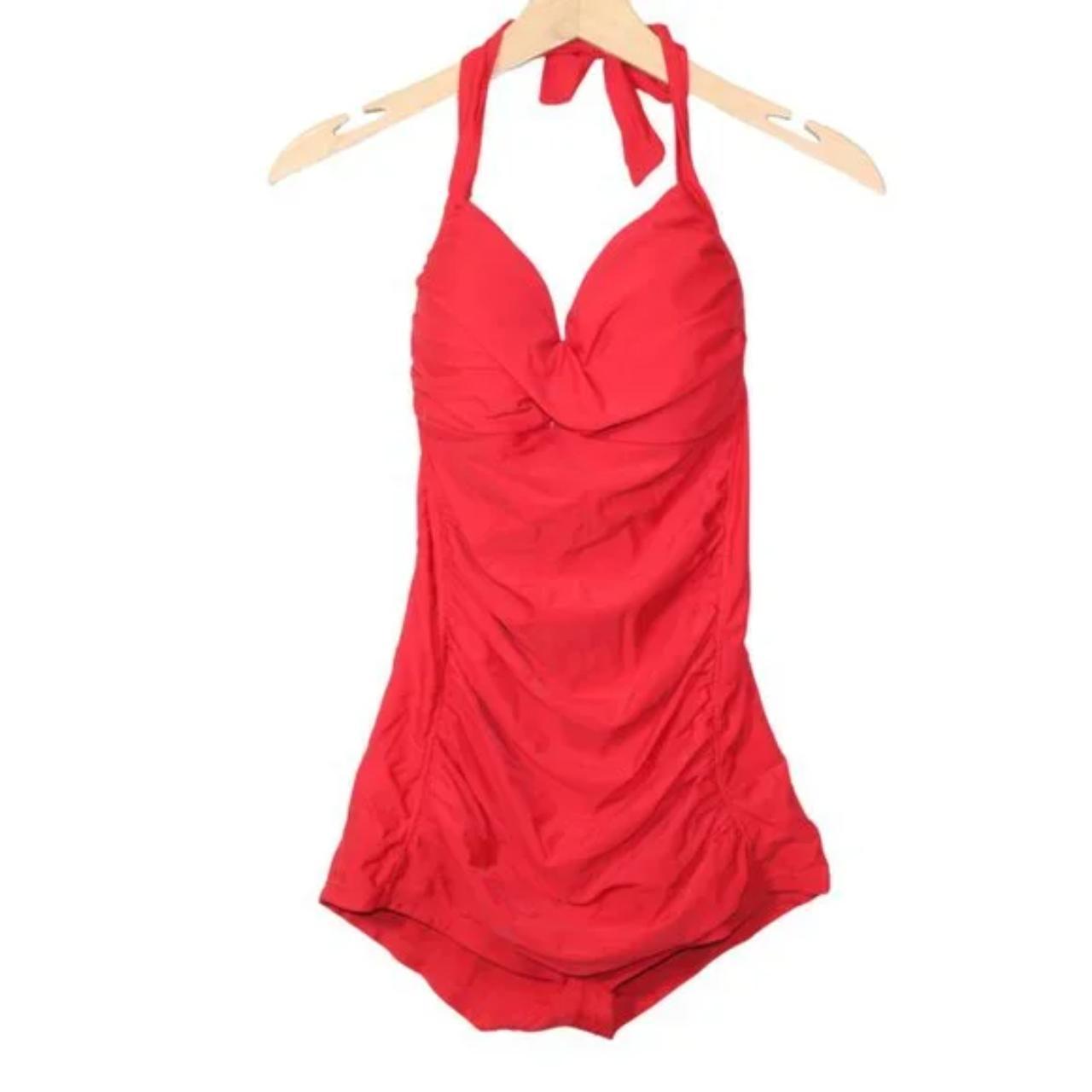 Retro Style Womens One Piece Swim Suit Size M Red Depop