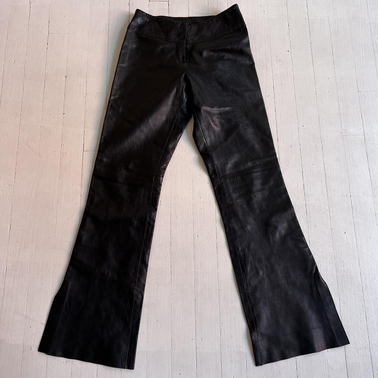 cache leather low rise bootcut pants marked size... - Depop