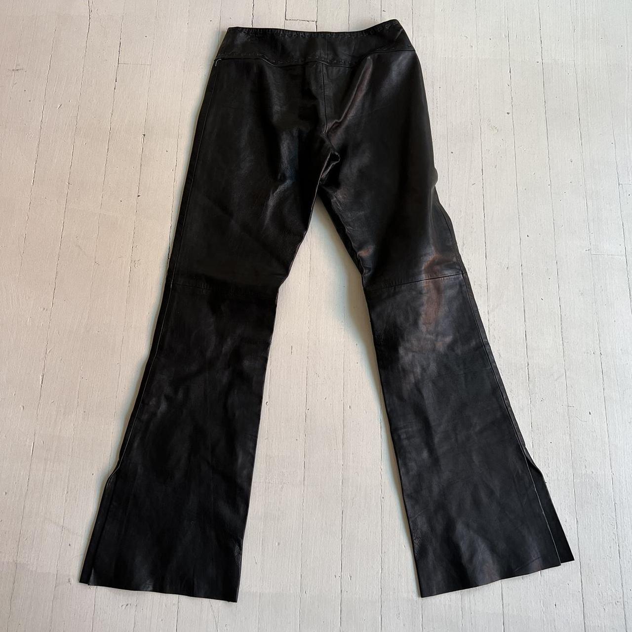 cache leather low rise bootcut pants marked size... - Depop