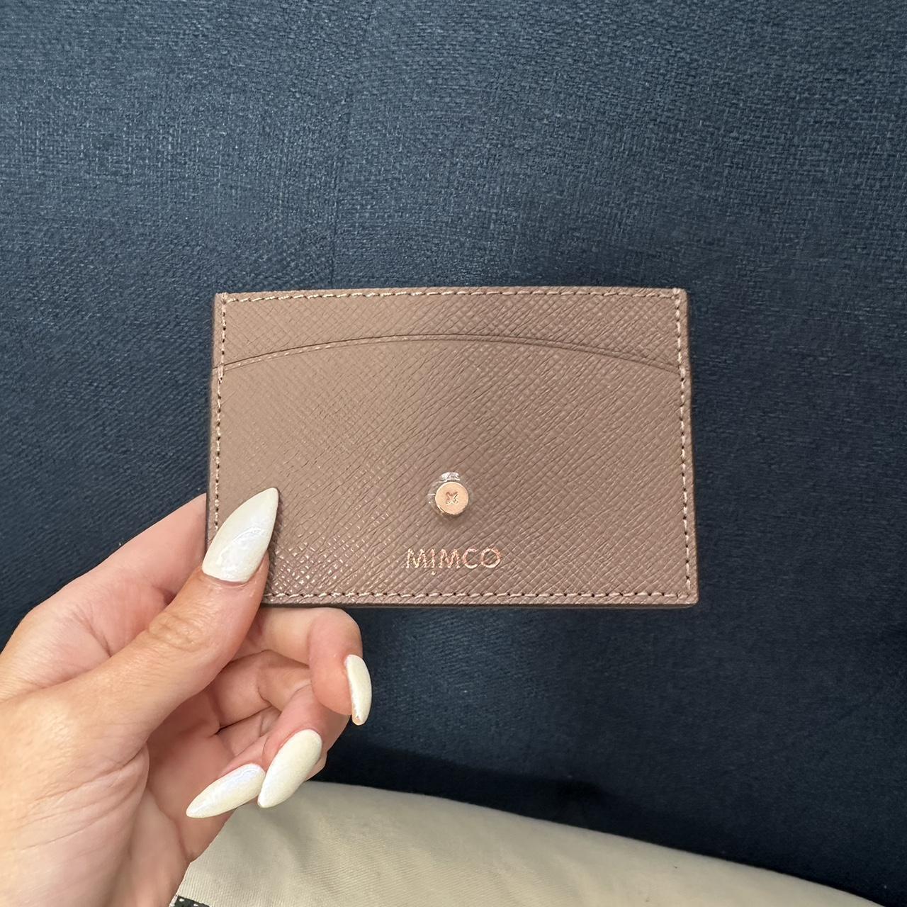 Mimco Cardholder in Baige with Rose Gold Logo... - Depop