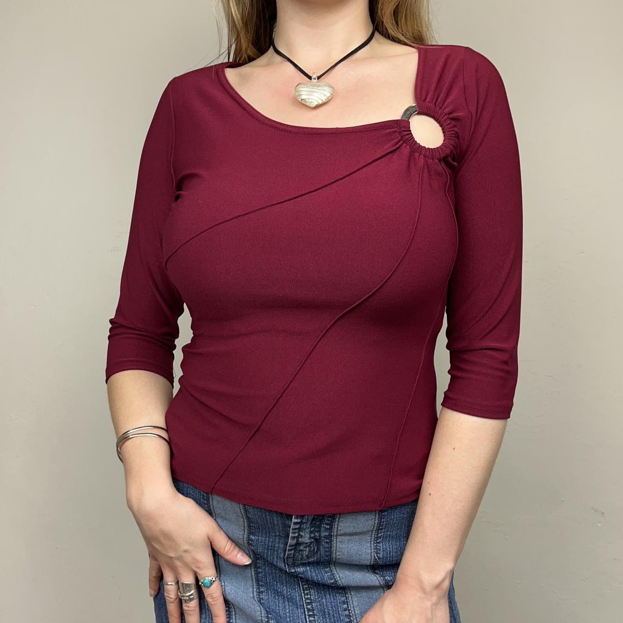 Y2K Red Top 🌹 True 2000s long sleeve burgundy... | Depop