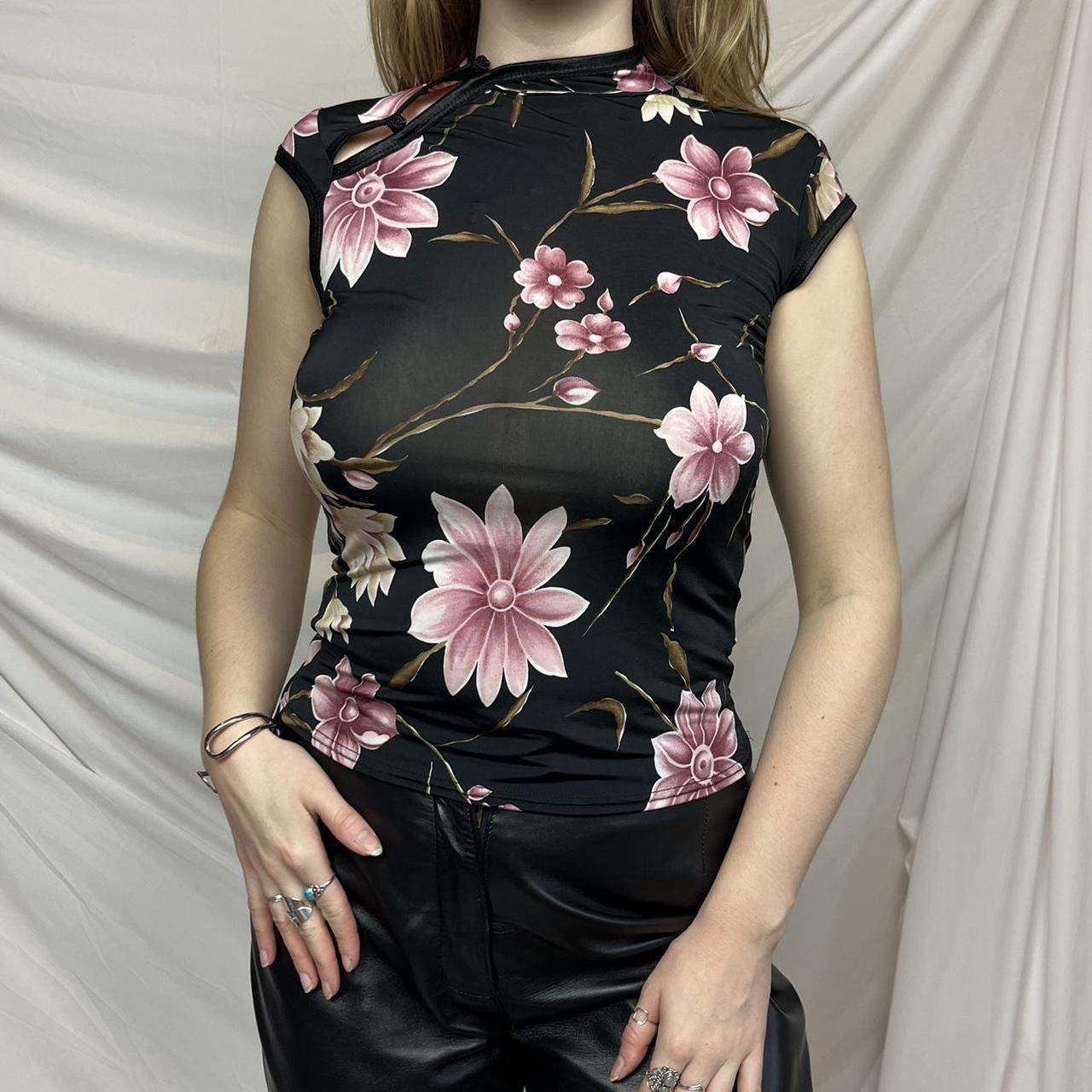 Vintage Mesh Top Y2K black micro mesh short sleeve... - Depop