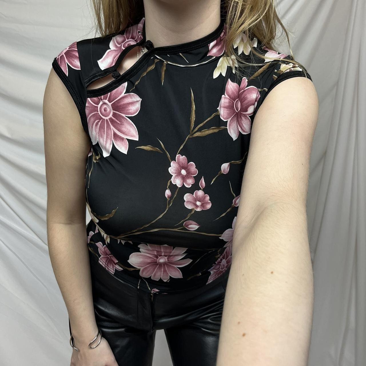 Vintage Mesh Top Y2K black micro mesh short sleeve... - Depop