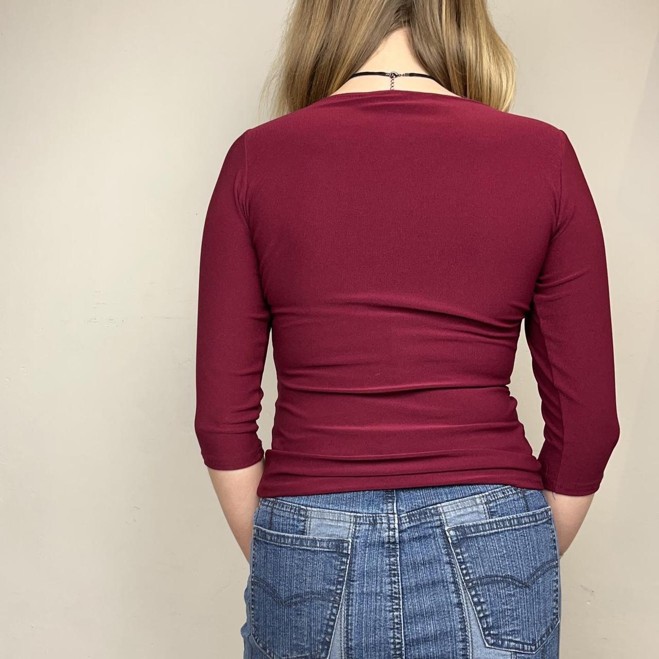 Vintage Red Top Y2K long sleeve burgundy fitted top... | Depop