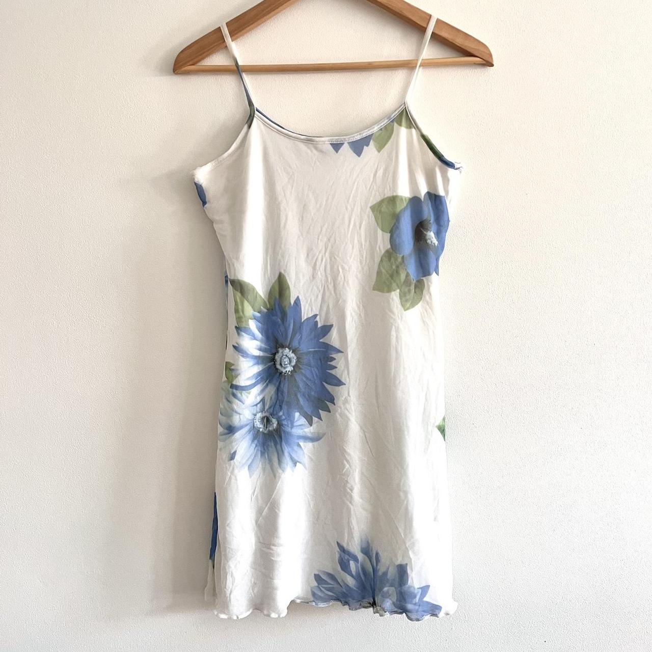 VAMP White summer mini dress with beautiful blue... - Depop