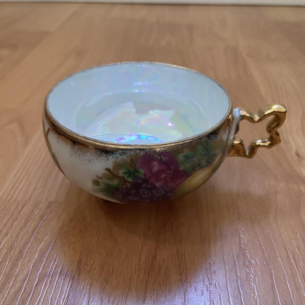 Vintage Iridescent Fruit Three Footed Tea Cup Sealy... - Depop