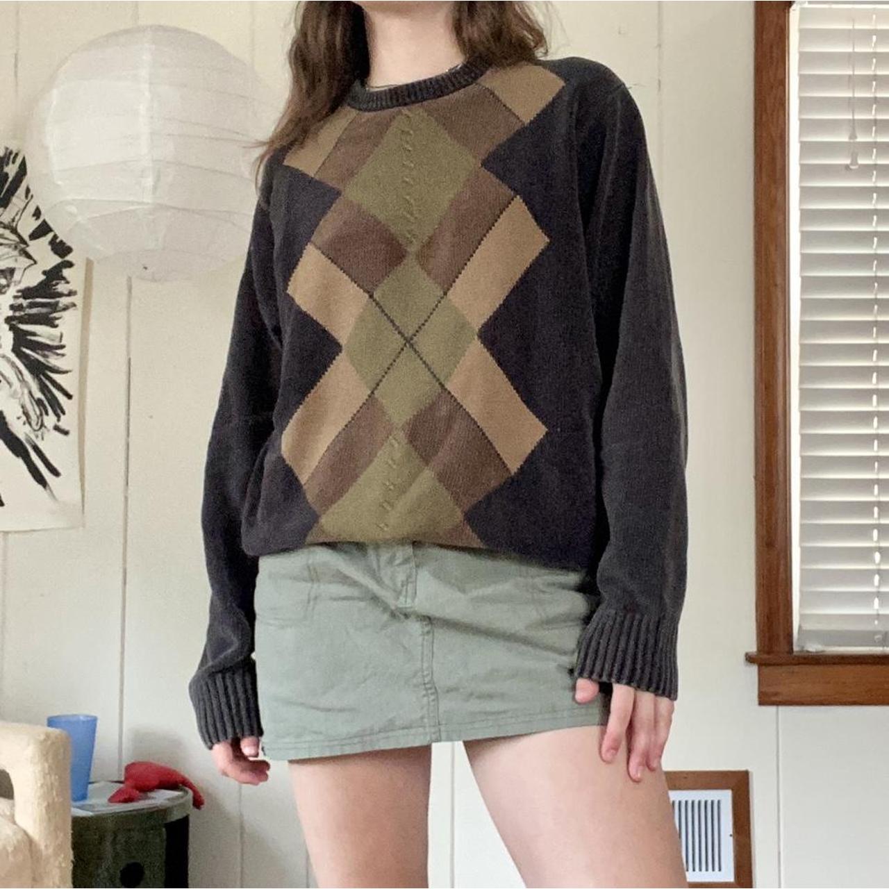 90s ARGYLE EARTHTONE SKATER SWEATER !!!... - Depop