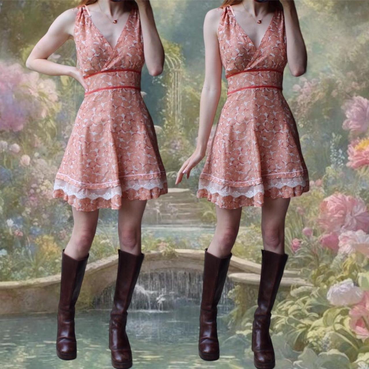 Handmade silk mini dress 🍑 vintage style cottagecore... - Depop