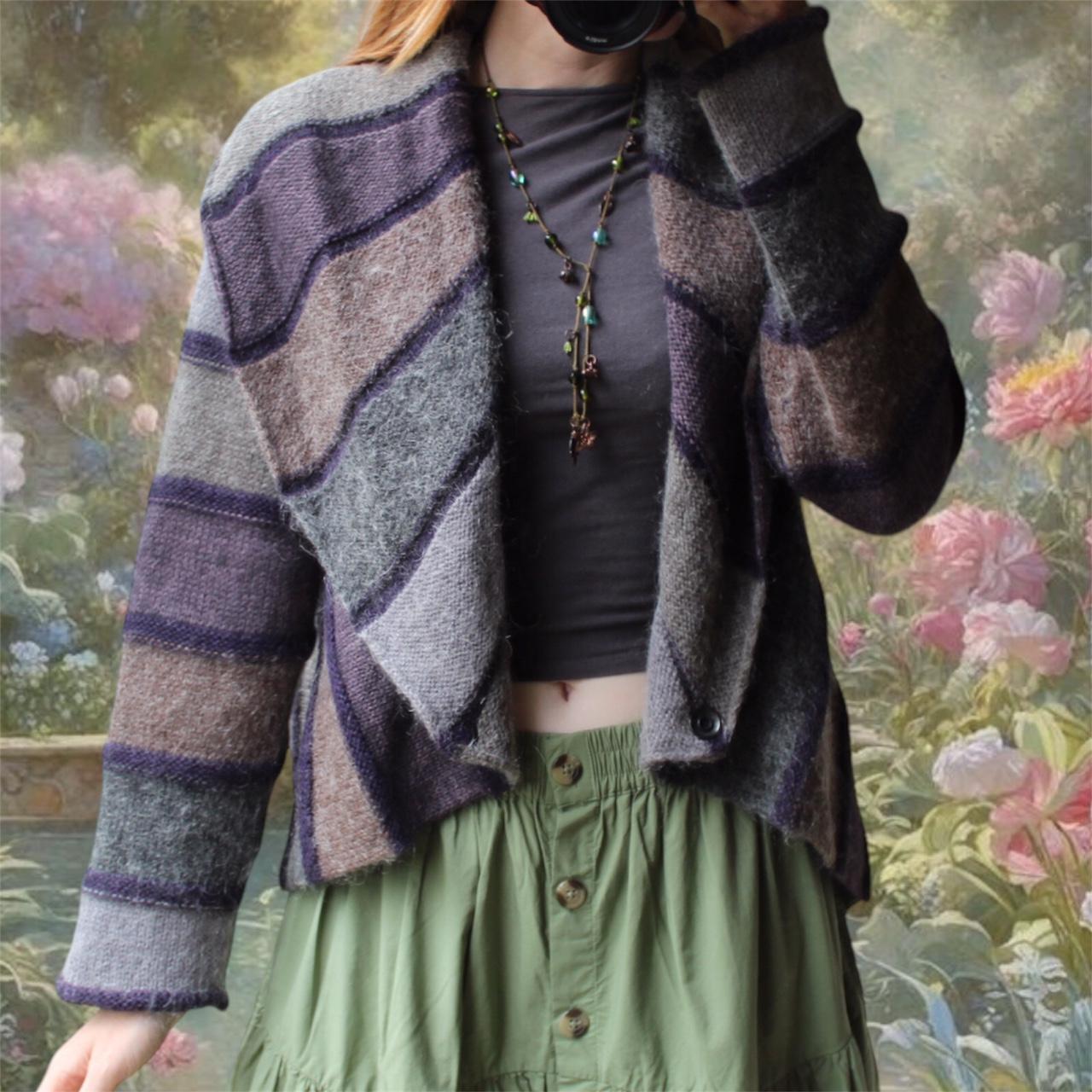 Whimsical mohair blend cardigan 🍂 00s witchy purple... - Depop