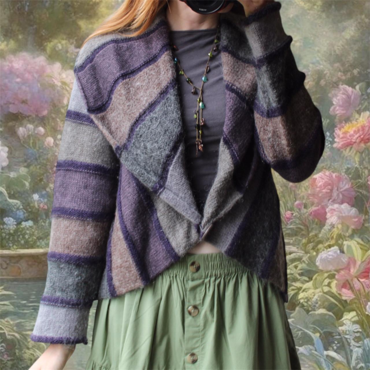 Whimsical mohair blend cardigan 🍂 00s witchy purple... - Depop