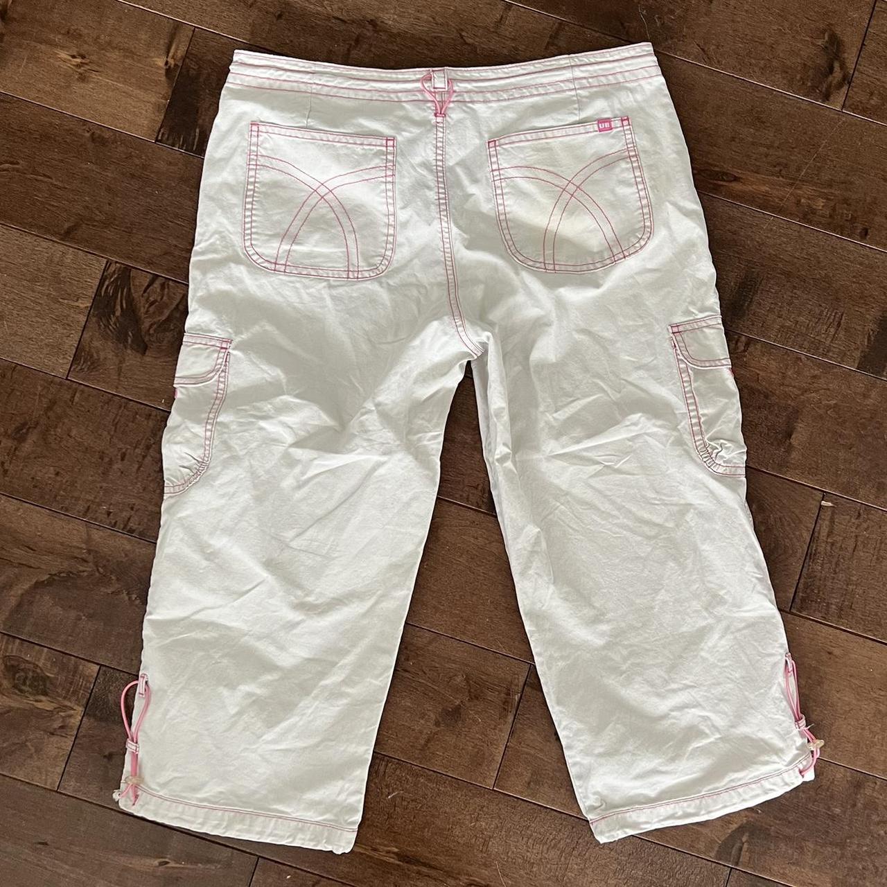 Pink and cream low-waisted cargo capris Pink... - Depop