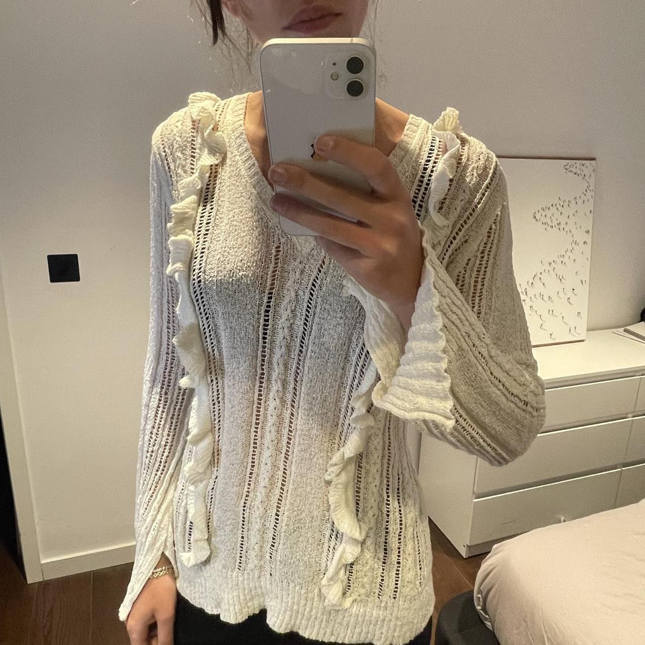 Mango white crochet ruffled jumper - Depop