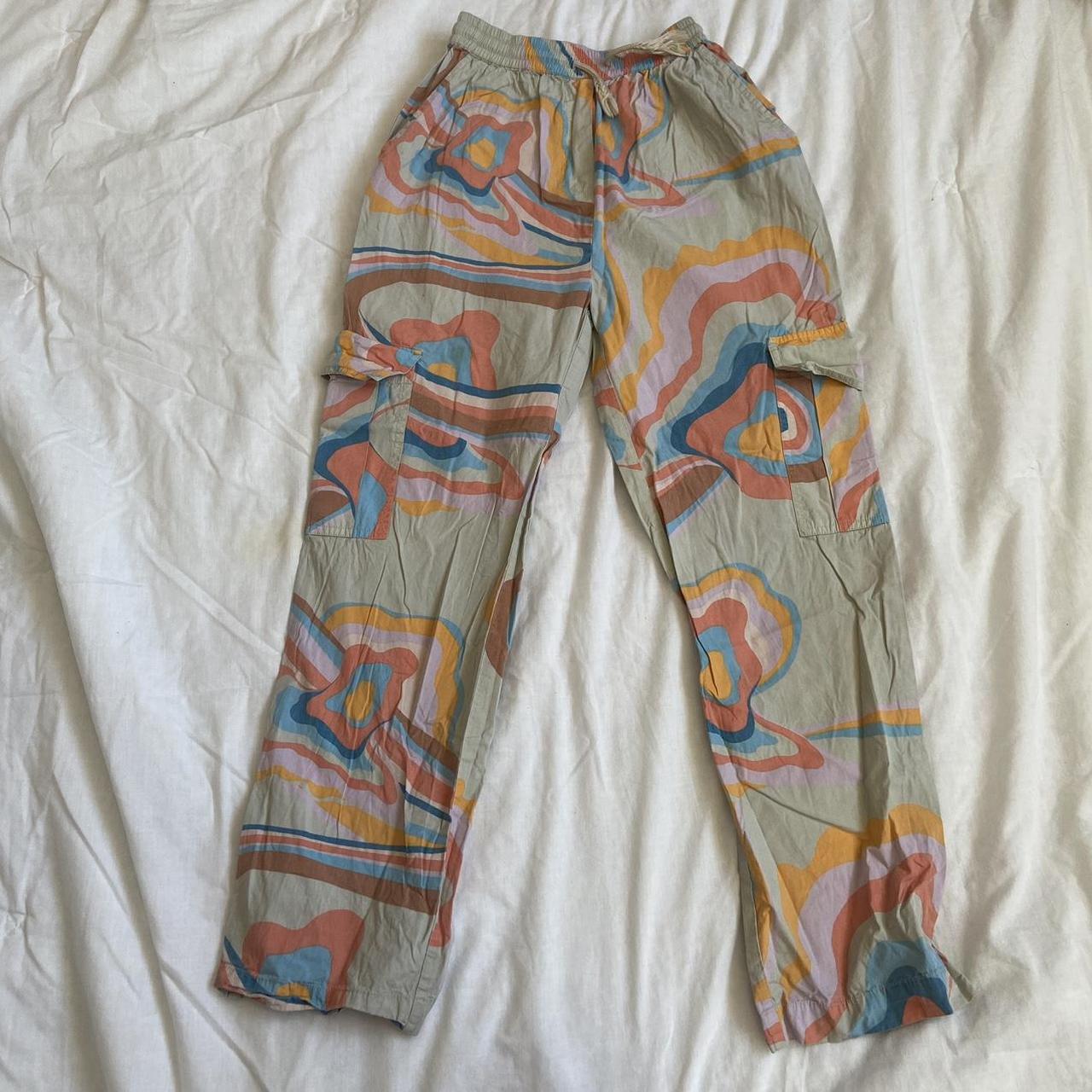 Groovy patterned parachute pants! Fun unique pattern... - Depop
