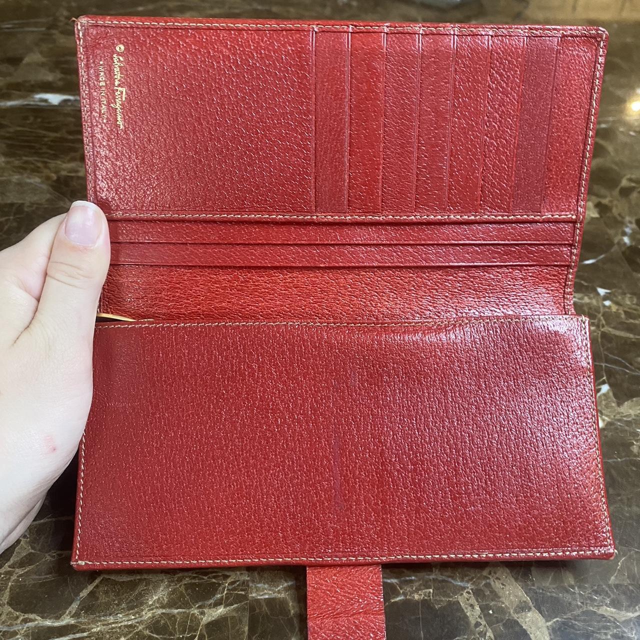 Red leather Salvatore Ferragamo wallet with gold... - Depop
