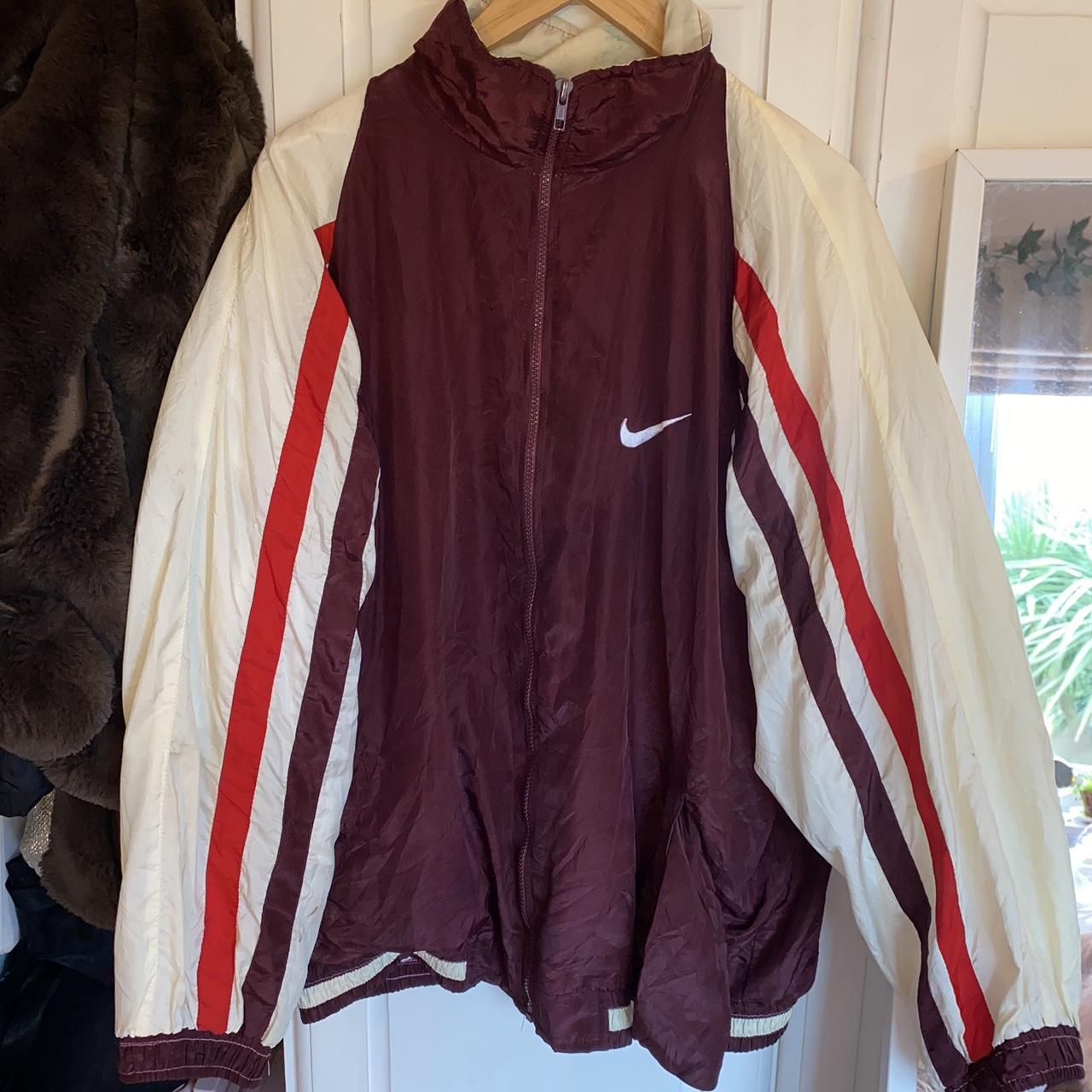 Nike Women's Burgundy and Cream Jacket | Depop