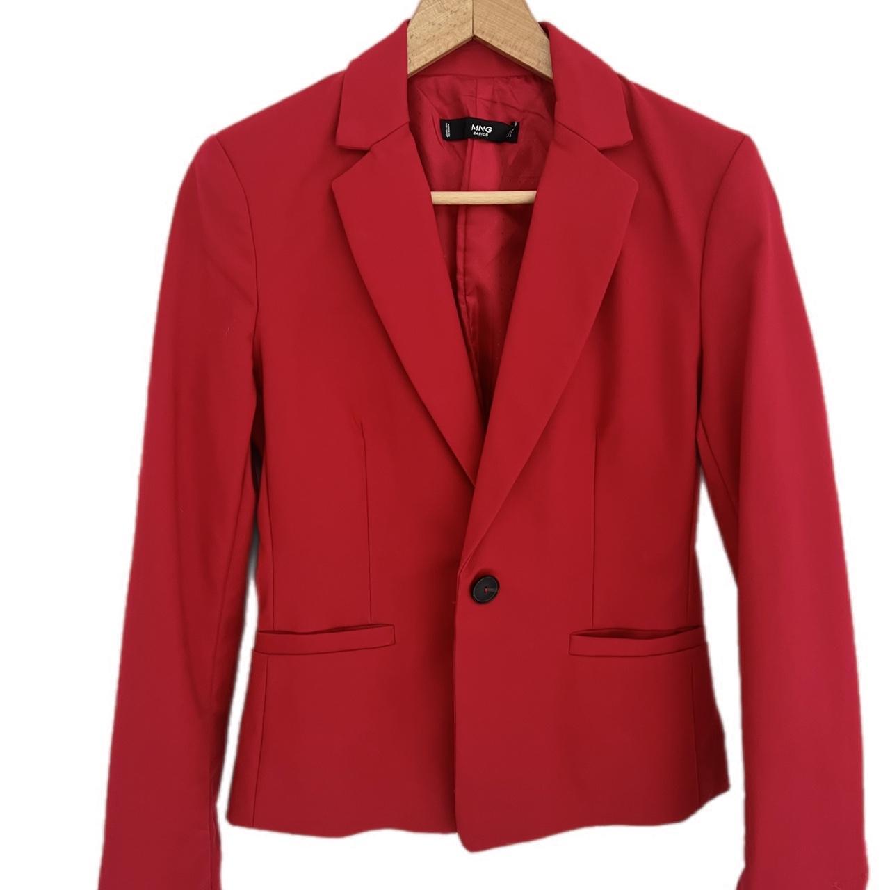 women's bright red suit blazer from mango worn a lot... - Depop