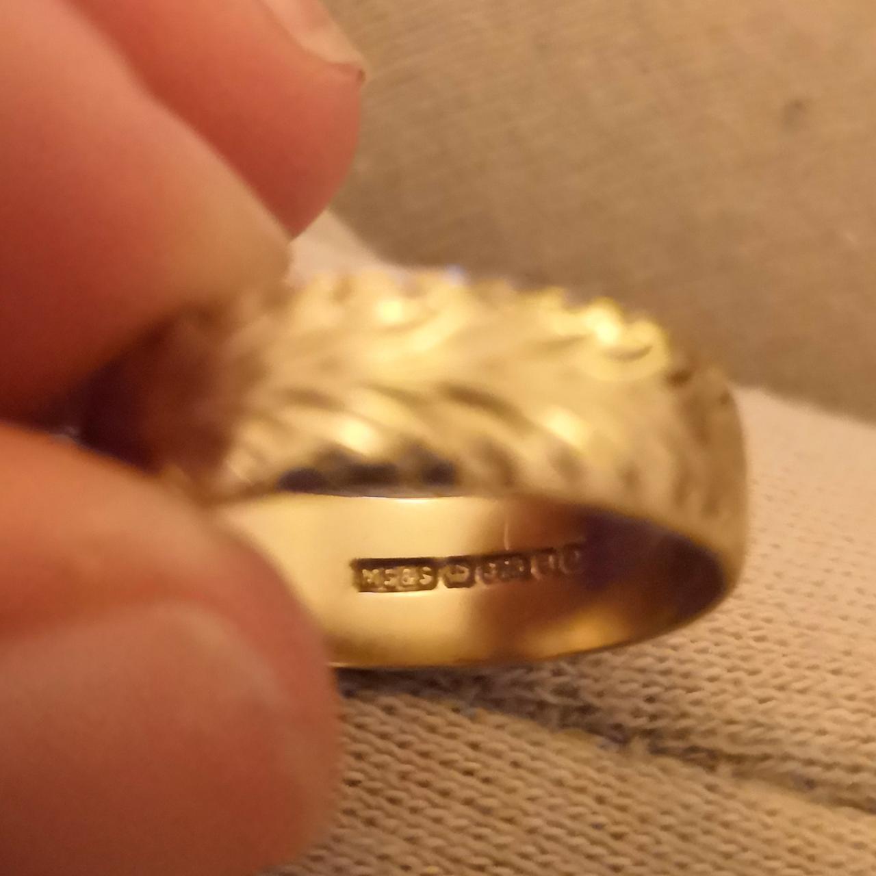 9K gold thick band engraved ring with hallmarks... - Depop