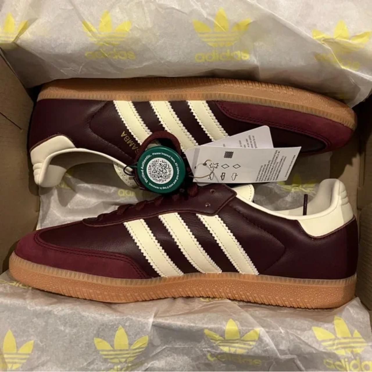 Adidas Samba OG maroon Gold Metallic... | Depop