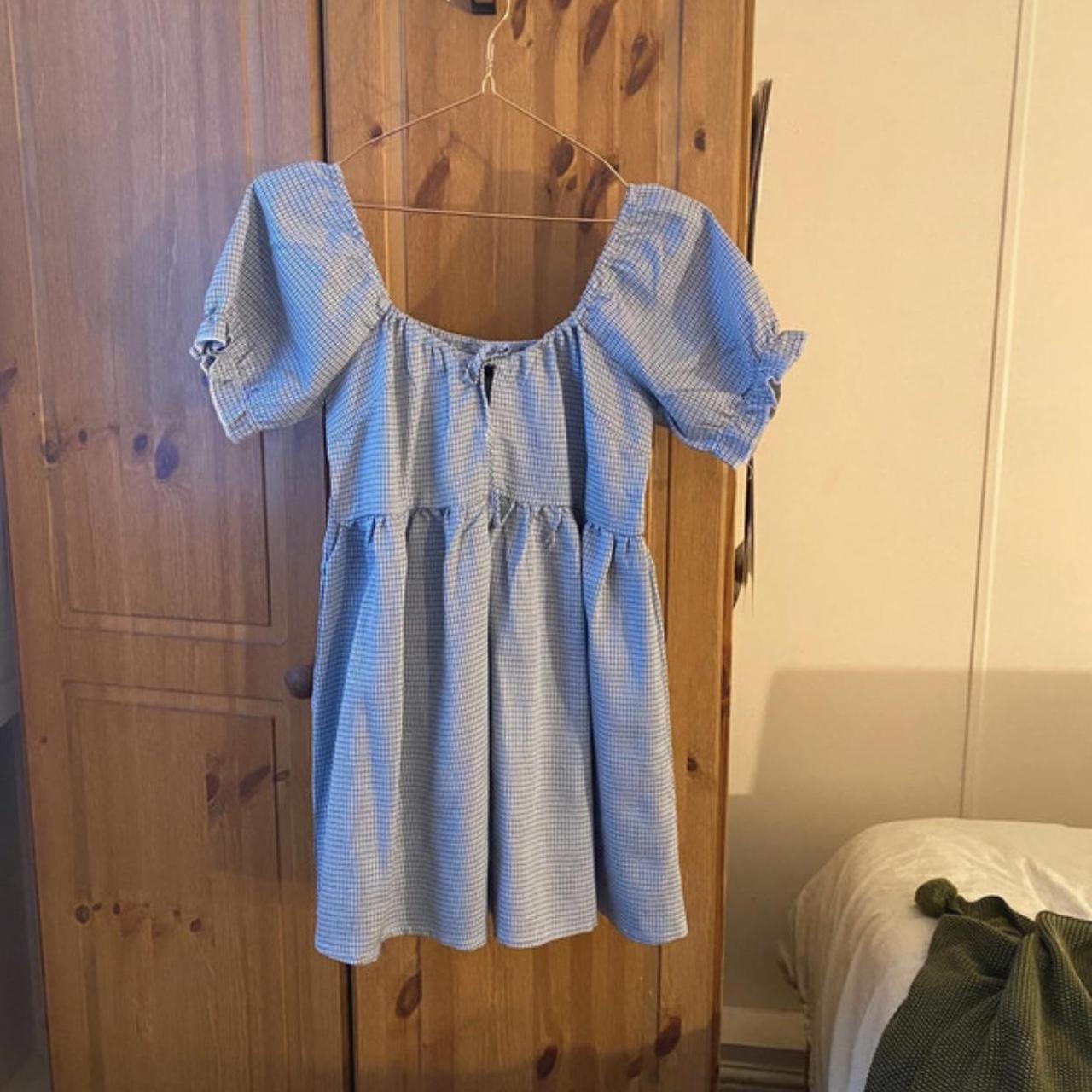 ASOS blue check dress with tie front and milkmaid... - Depop