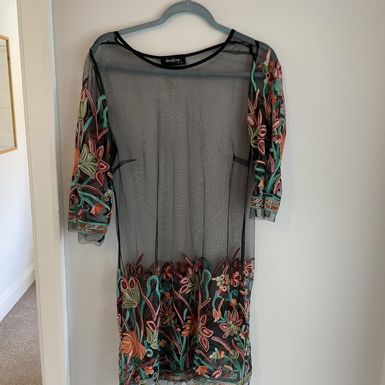 Sheer flower dress - size L, slip not... - Depop