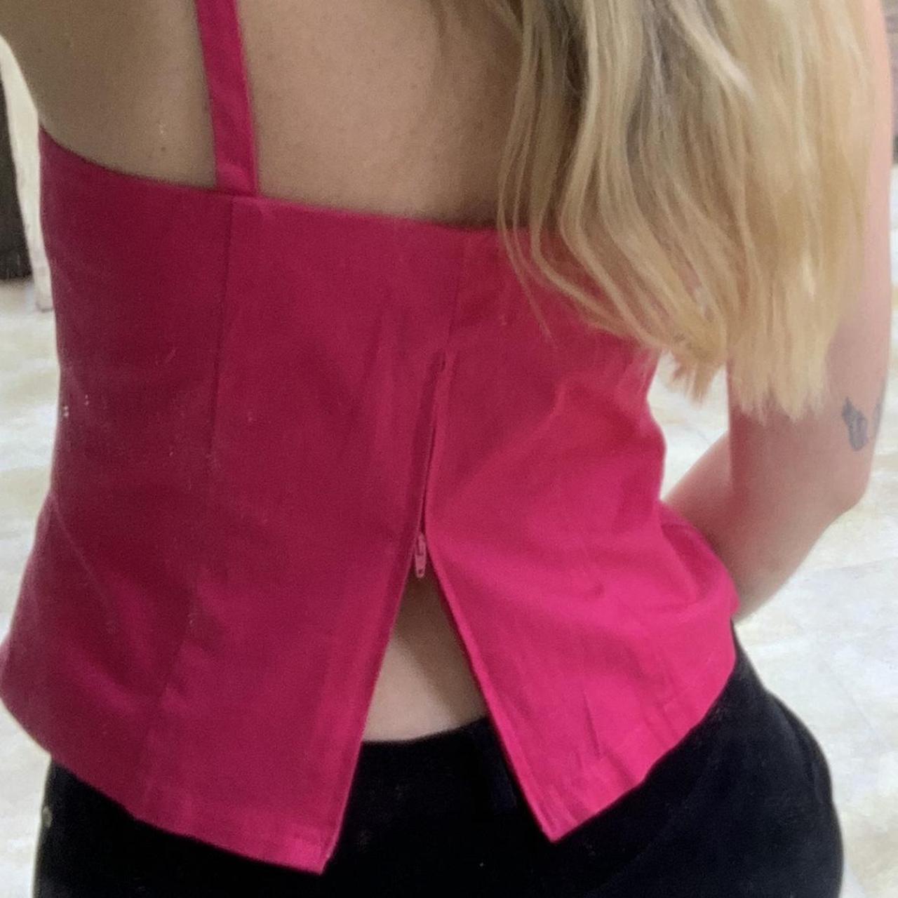 Vintage hot pink square neck top with back... - Depop