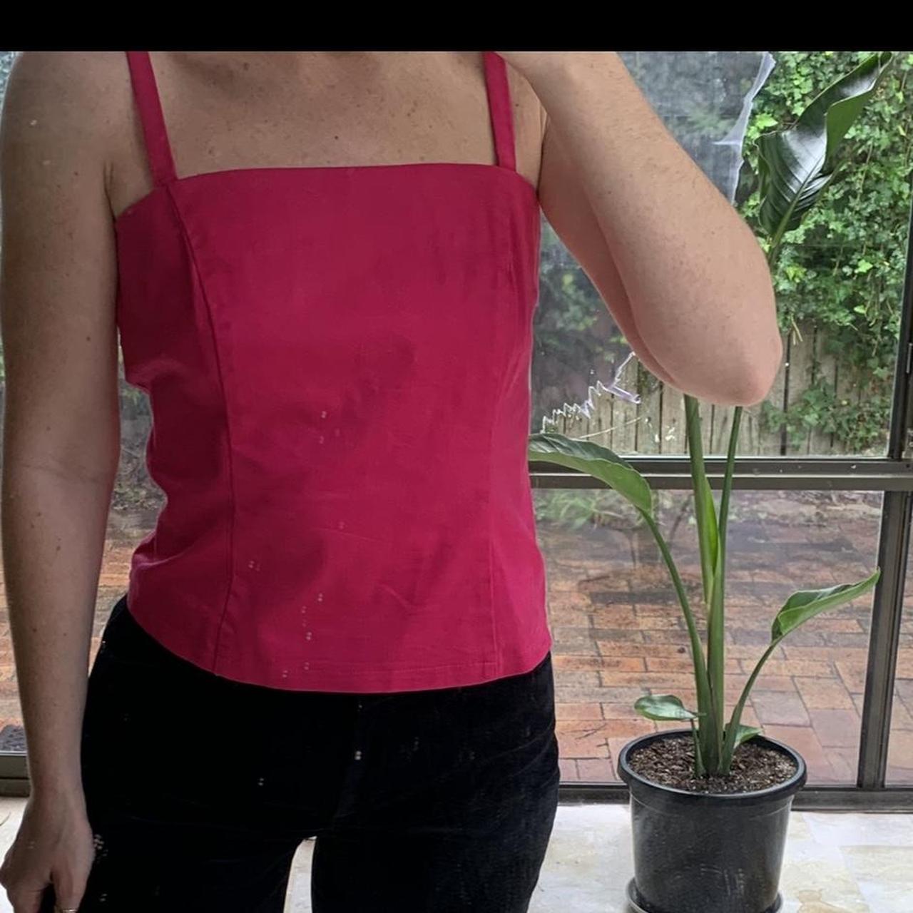 Vintage hot pink square neck top with back... - Depop
