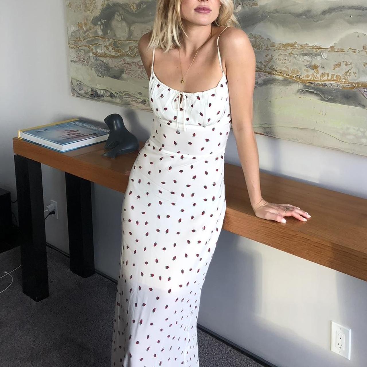 Realization par white long silk dress with... - Depop