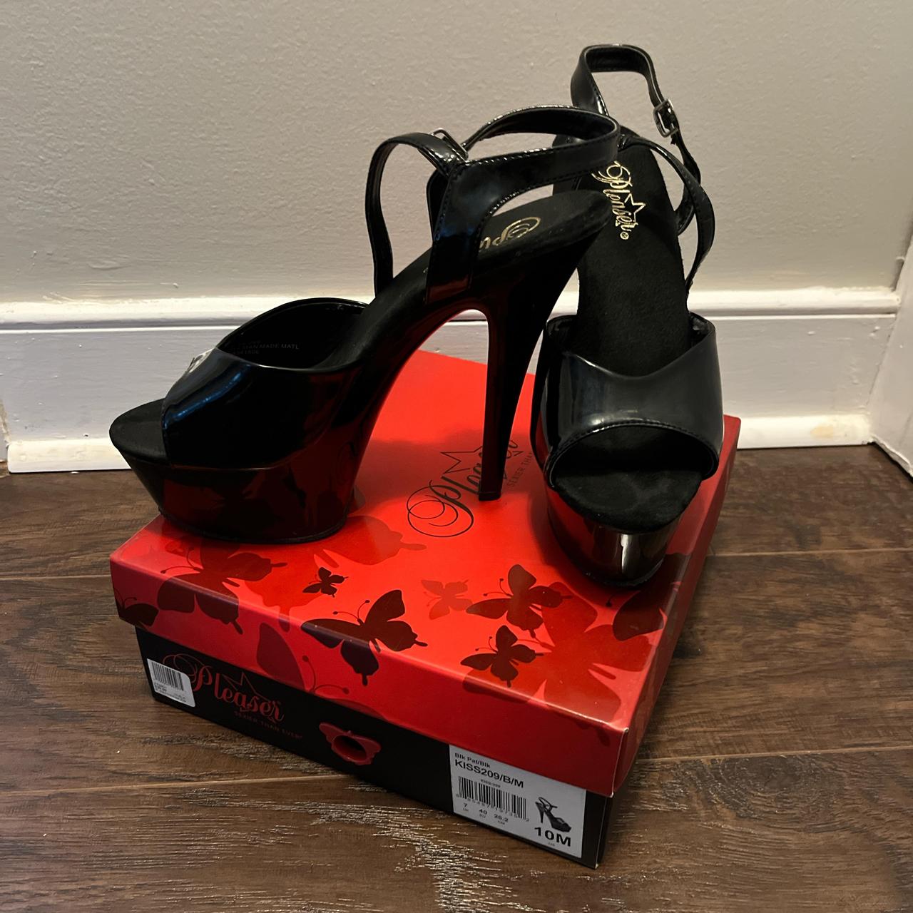 Pleaser black patent heels. Size 10. Comes with box.... - Depop