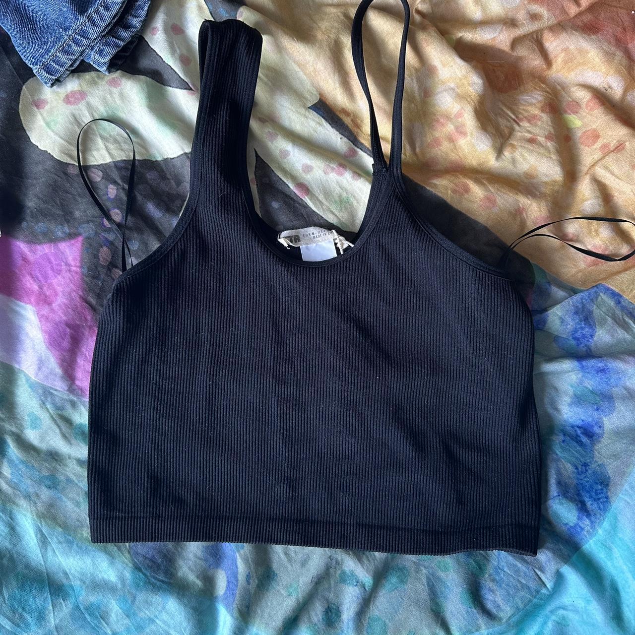 Stradivarius Seamless Ribbed Black One Shoulder Crop Depop