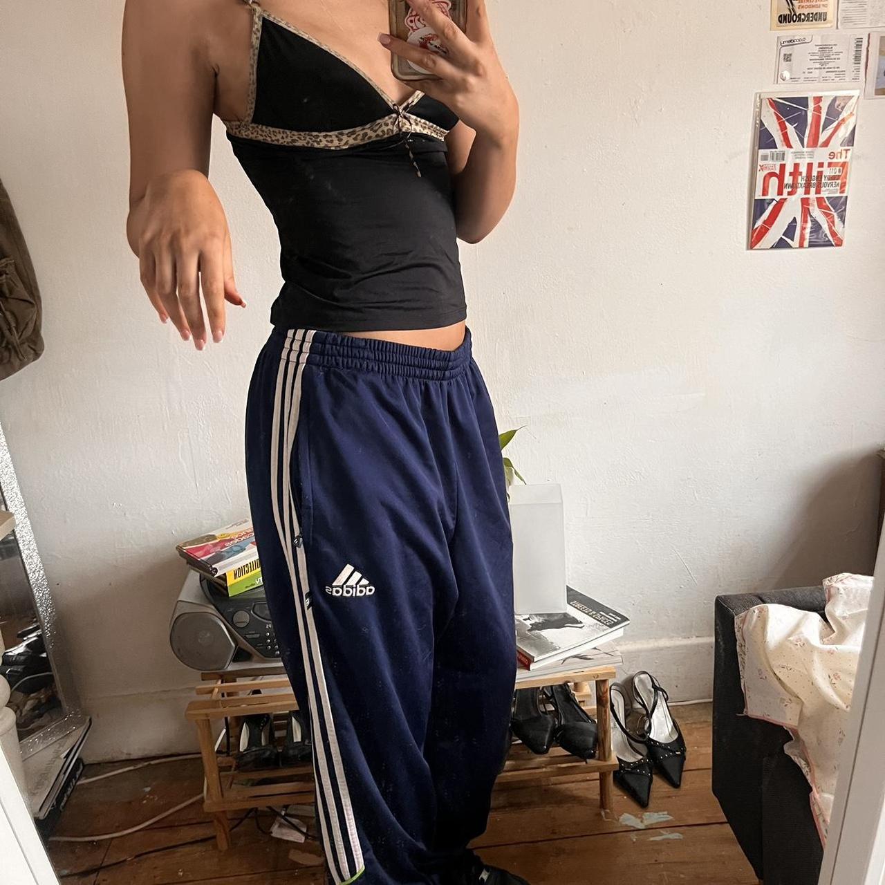 Adidas 3 stripe 90s navy green and white... - Depop