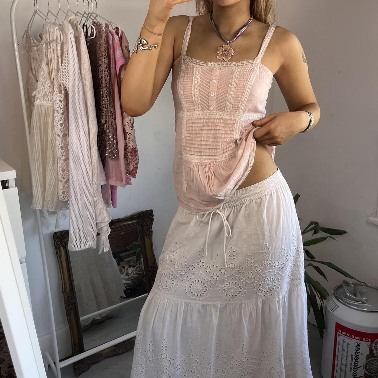 90s new look milkmaid baby pink cami with lace edge... - Depop