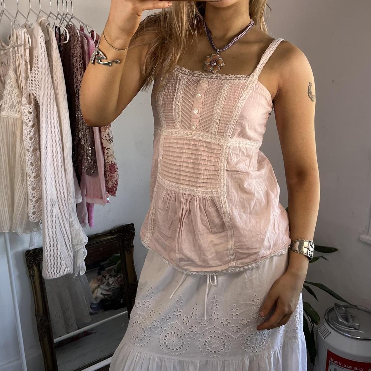 90s new look milkmaid baby pink cami with lace edge... - Depop