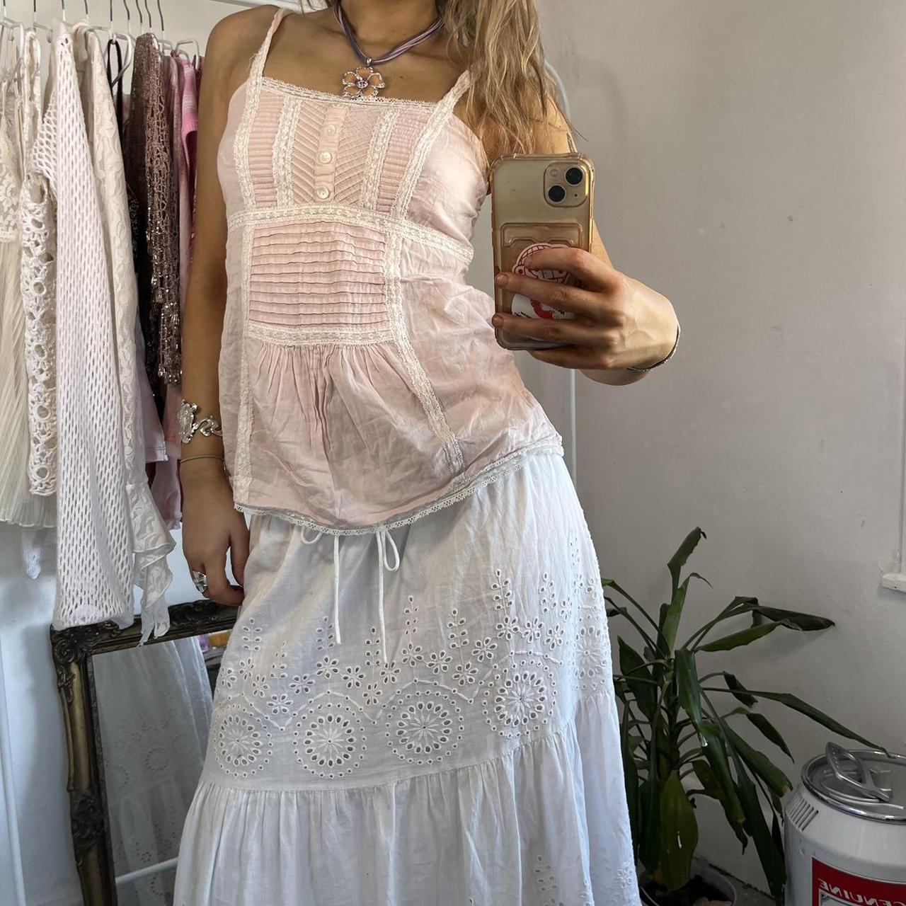 90s new look milkmaid baby pink cami with lace edge... - Depop
