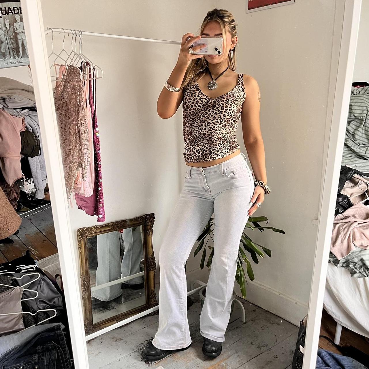 90s light blue washed low rise flared jeans with... | Depop