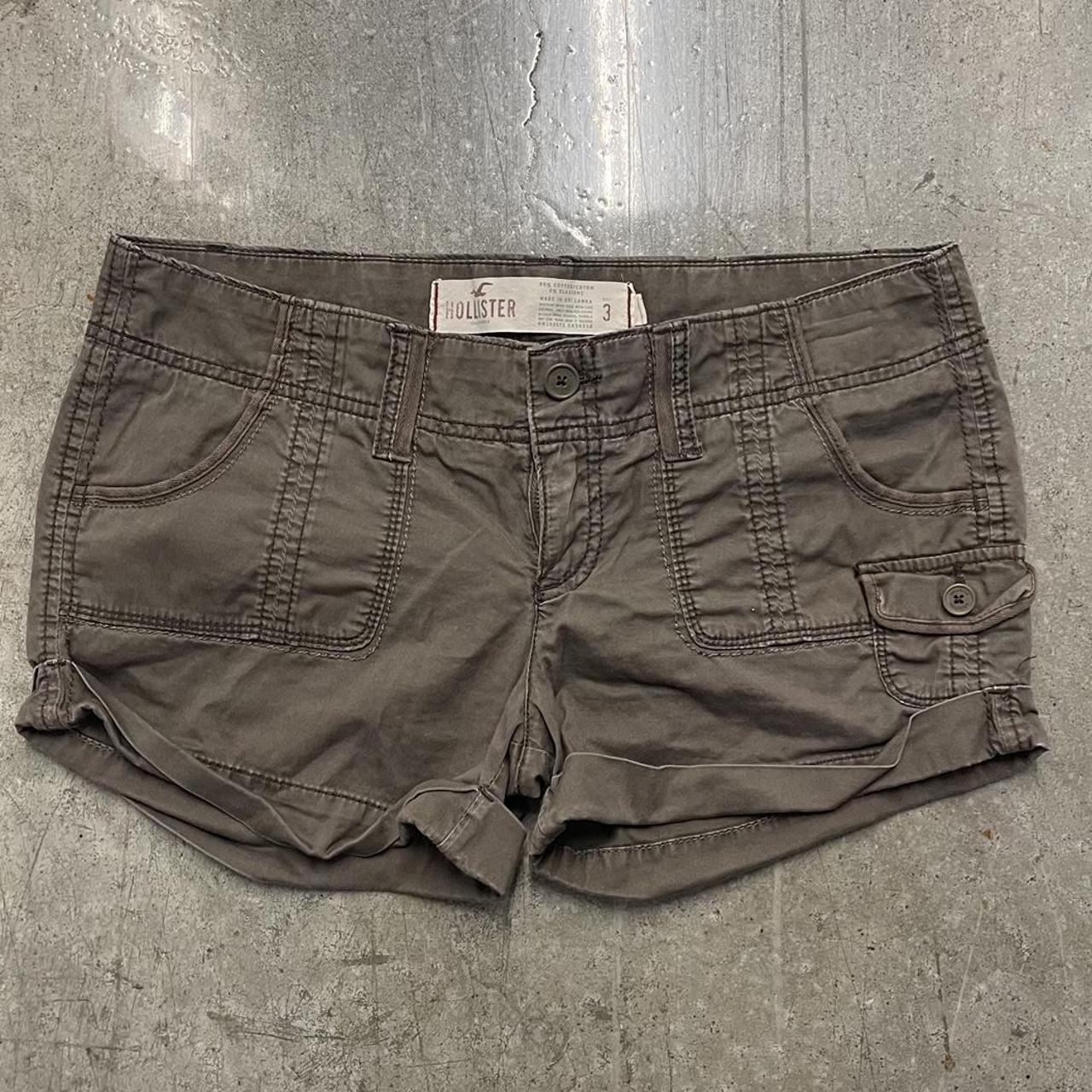brown hollister y2k micro mini cargo shorts low... - Depop