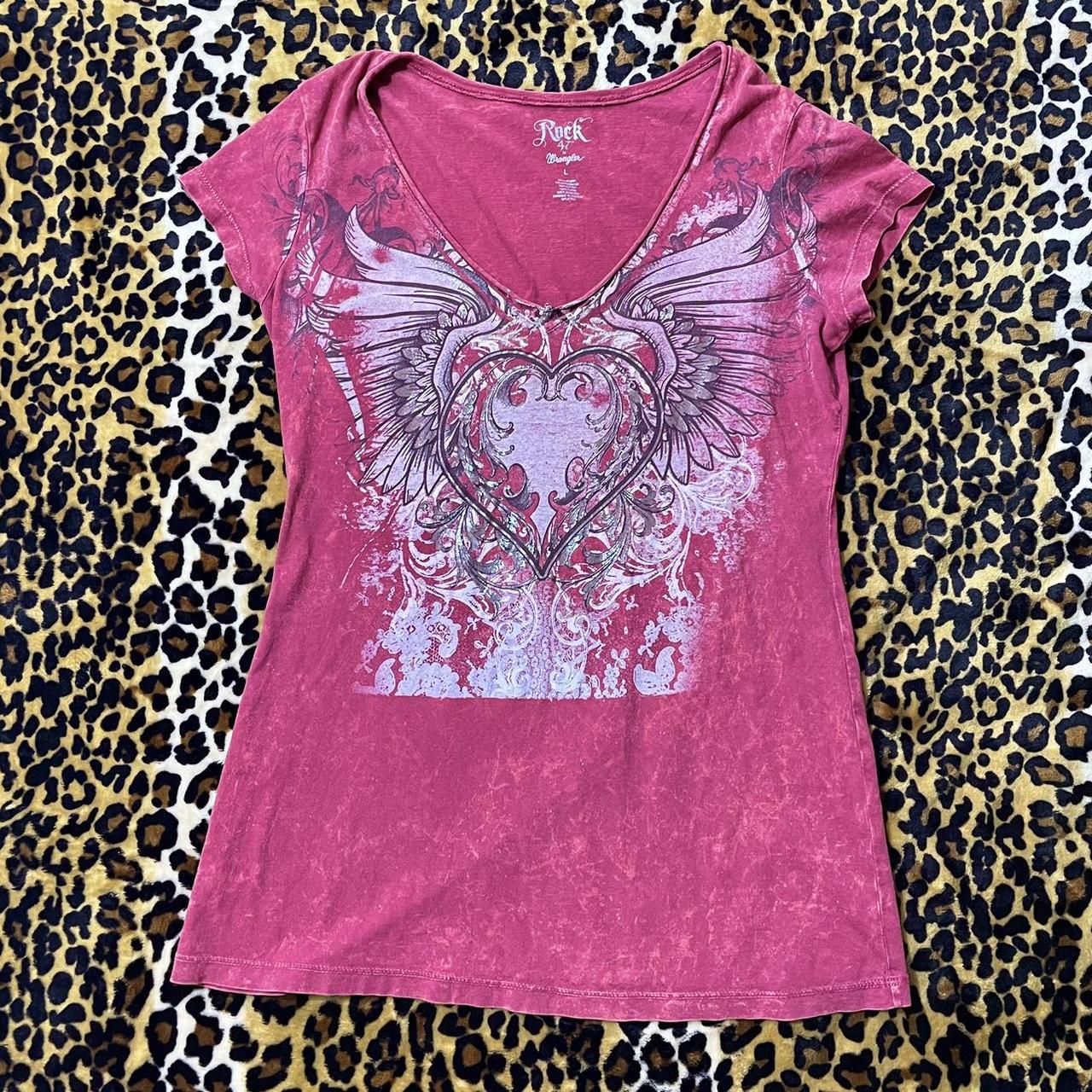red grunge y2k affliction style tee brand: rock 47... - Depop