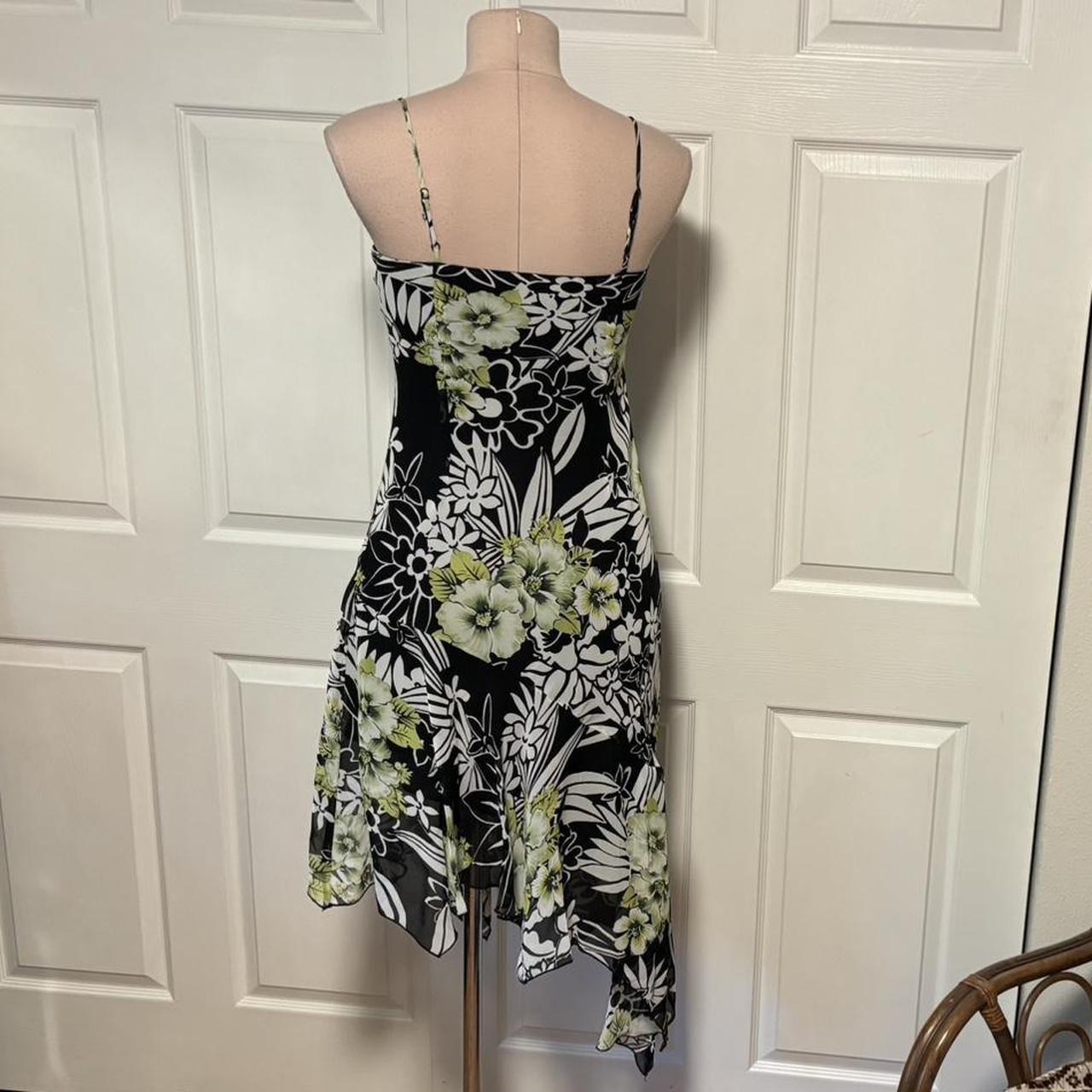 Y2K Black, White, and Lime Green Floral Dress with... | Depop