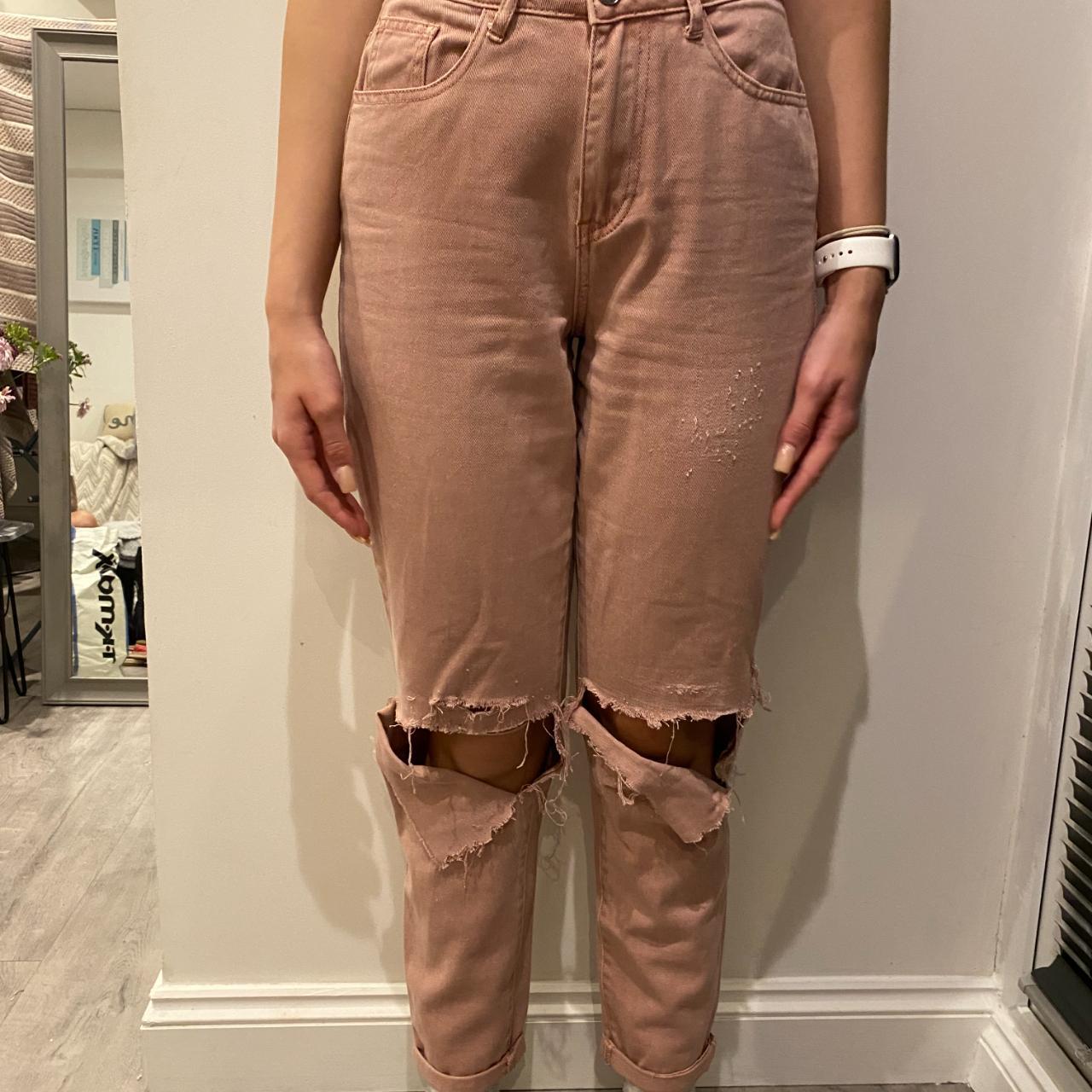 Missguided pink ripped denim jeans, size 8, straight... - Depop