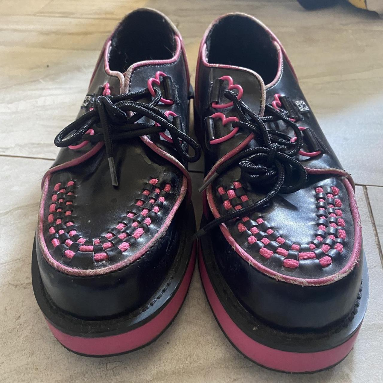 tuk black & pink heart creepers super cute! pink... - Depop