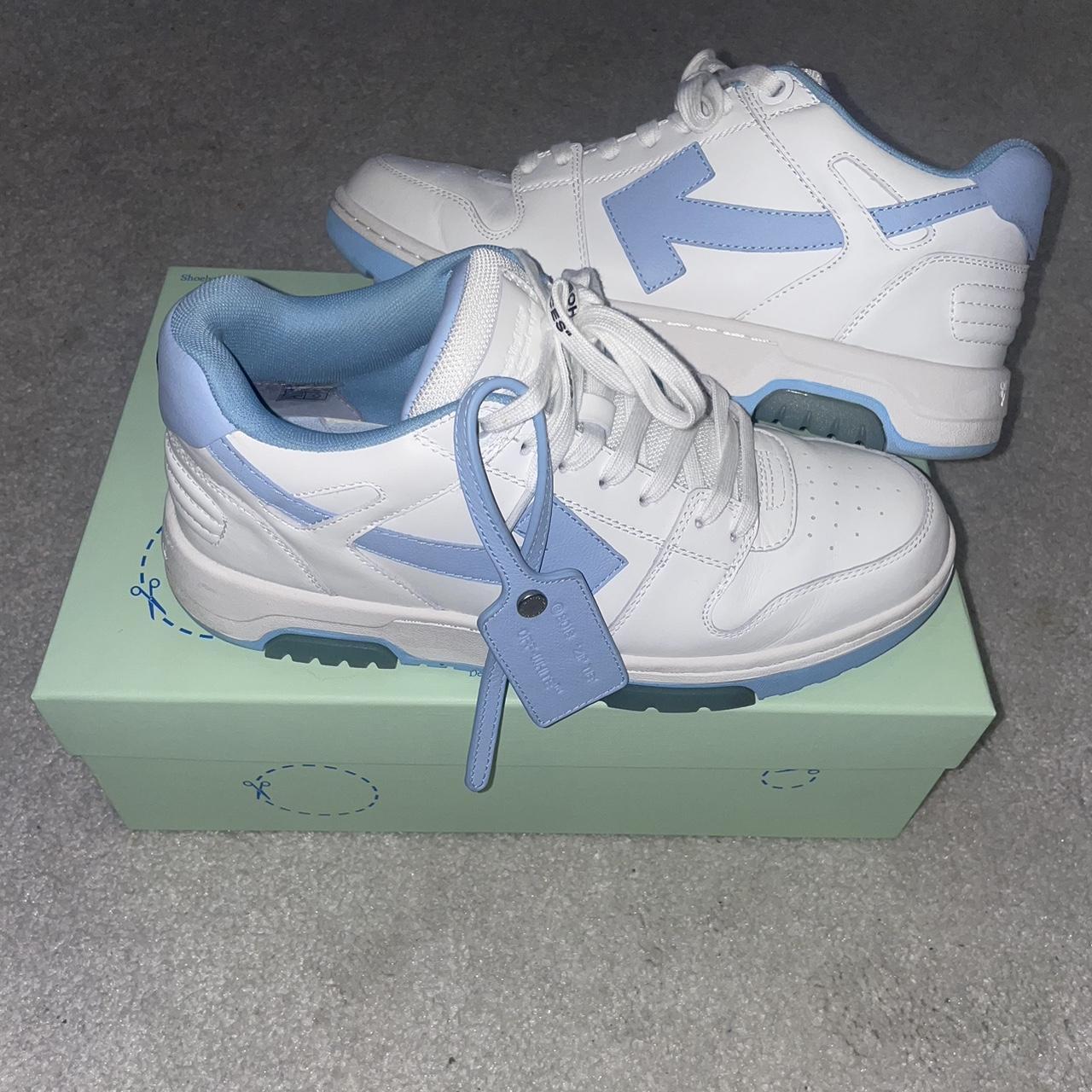 Off White Out of Office Trainers White/Baby blue... - Depop