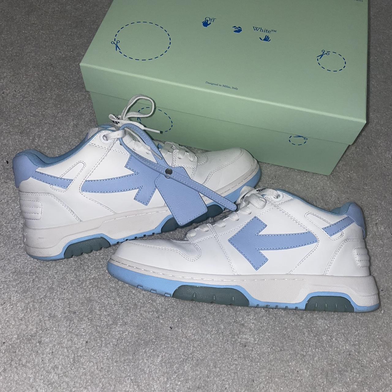 Off White Out of Office Trainers White/Baby blue... - Depop