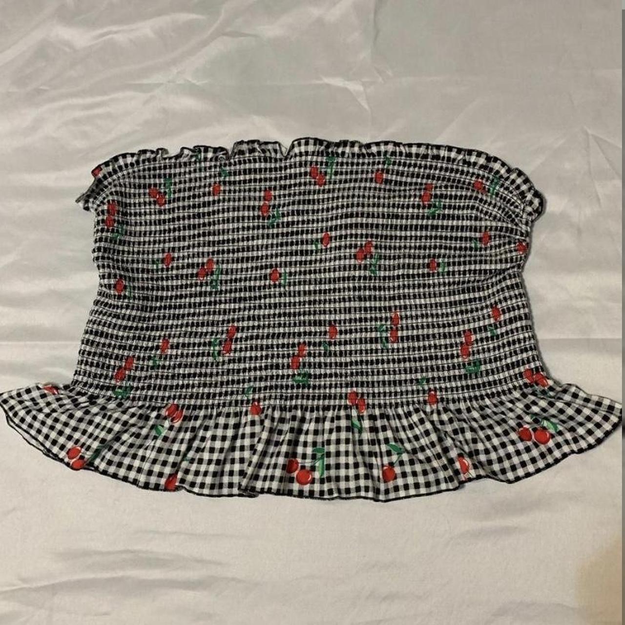 RUFFLE CHERRY TUBE TOP Super cute pattern Stretchy... - Depop