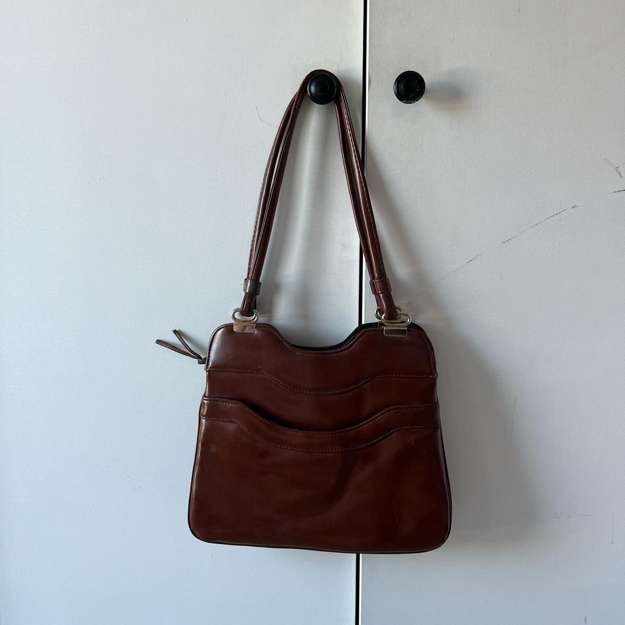 vintage brown leather handbag three interior... - Depop