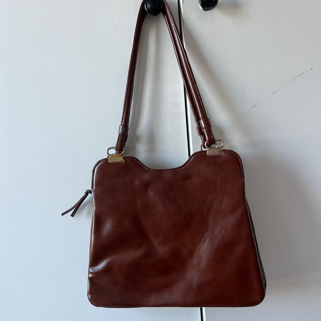 vintage brown leather handbag three interior... - Depop