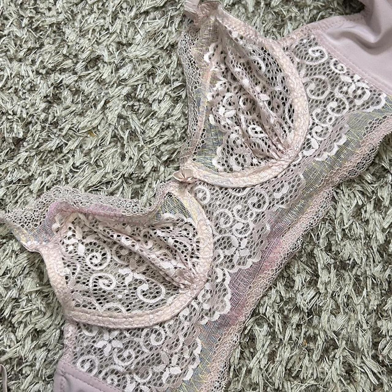 34 C light pink bra with lace detailing, and bow on... - Depop