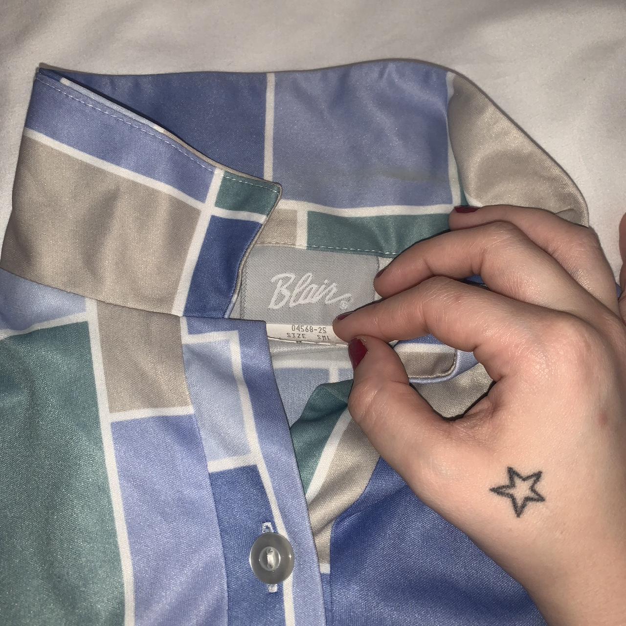 vintage artsy square designed blouse ocean blue /... - Depop