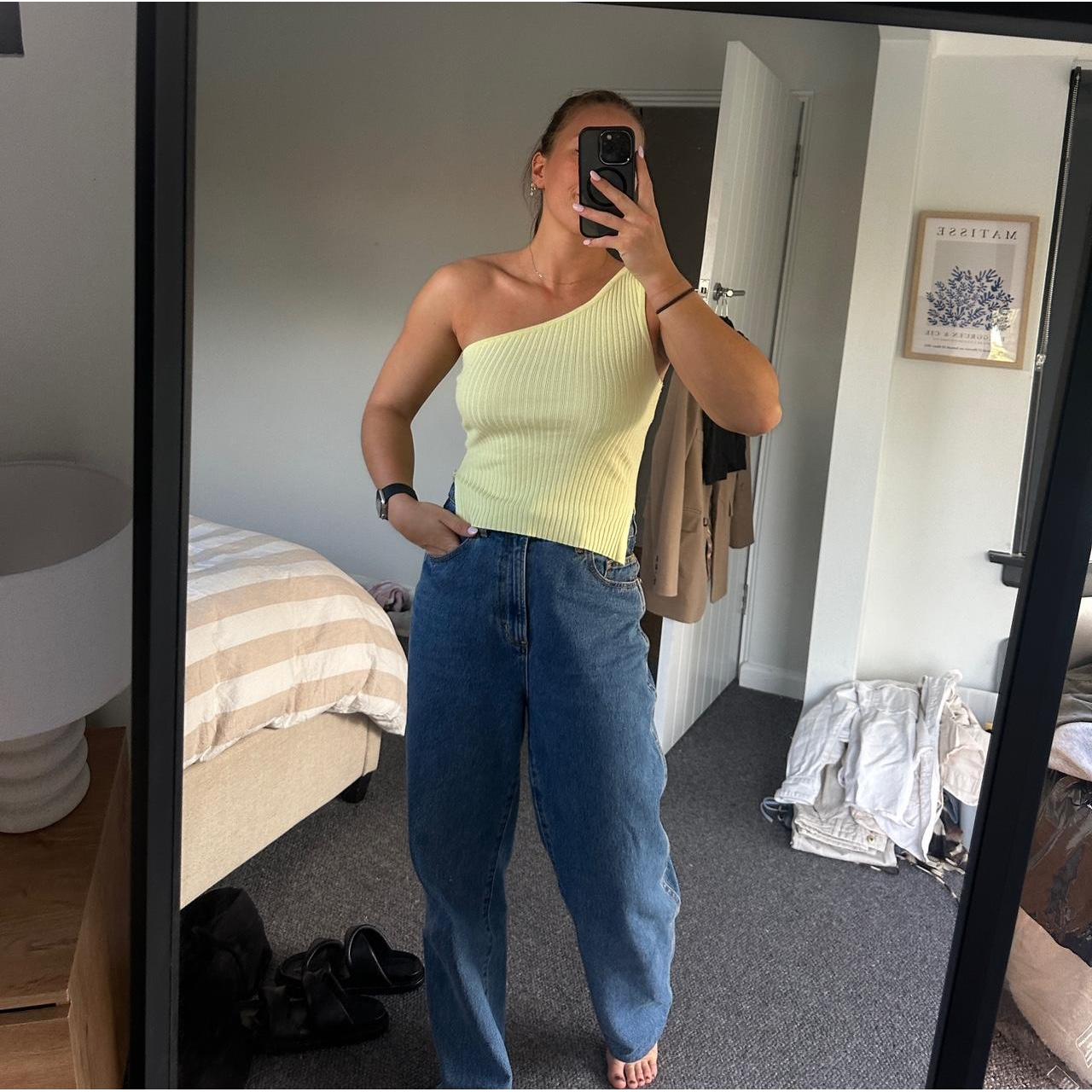 Glassons yellow one shoulder top Size medium (fits... - Depop